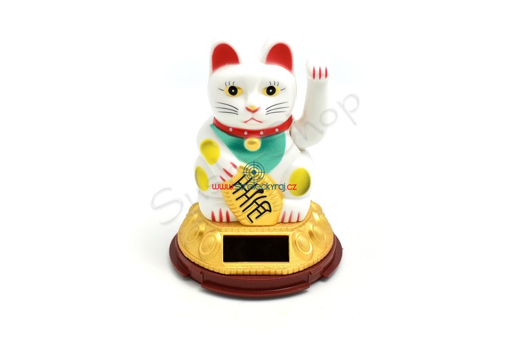 Kotek szczęścia solarny Maneki Neko 12 cm biały | streleckyraj.cz