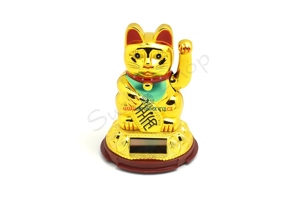 Kotek szczęścia solarny Maneki Neko 12 cm złoty | streleckyraj.cz